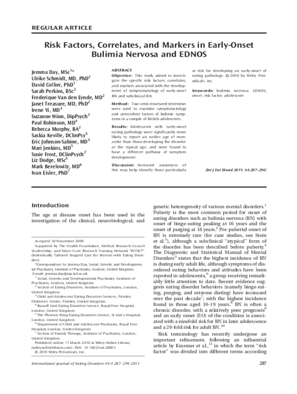 (PDF) Risk factors, correlates, and markers in early-onset bulimia ...