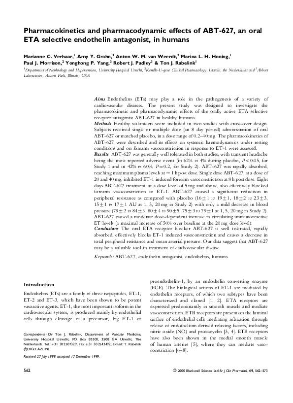 (XLS) Pharmacokinetics and pharmacodynamic effects of ABT-627, an oral ...