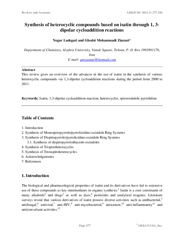 (PDF) Reviews and Accounts ARKIVOC 2012 (i) 277-320 Synthesis of heterocyclic compounds based on ...