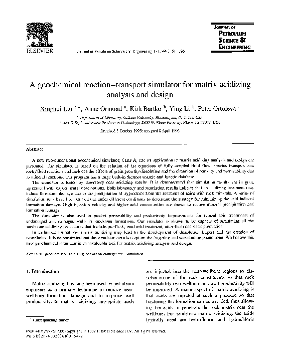 (PDF) A geochemical reaction-transport simulator for matrix acidizing ...