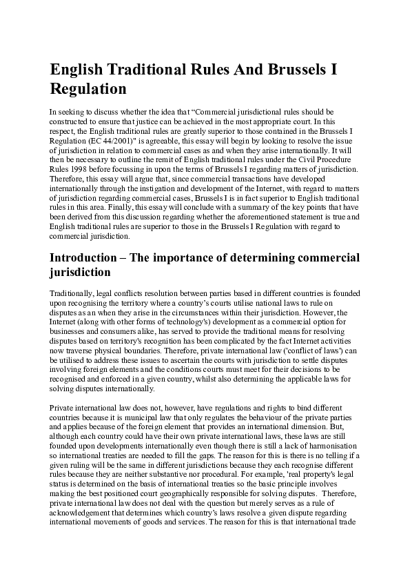 (DOC) English Traditional Rules And Brussels I Regulation