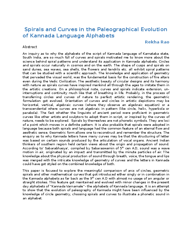 (DOC) Spirals and Curves in the Paleographical Evolution of Kannada ...