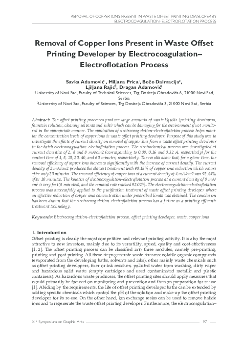 (PDF) Removal of copper ions present in waste offset printing developer ...
