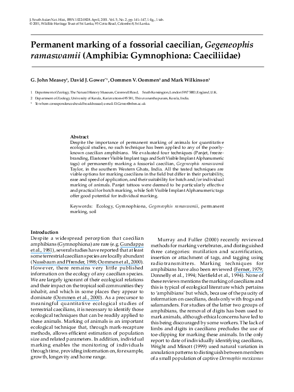 (PDF) Permanent marking of a fossorial caecilian, Gegeneophis ...