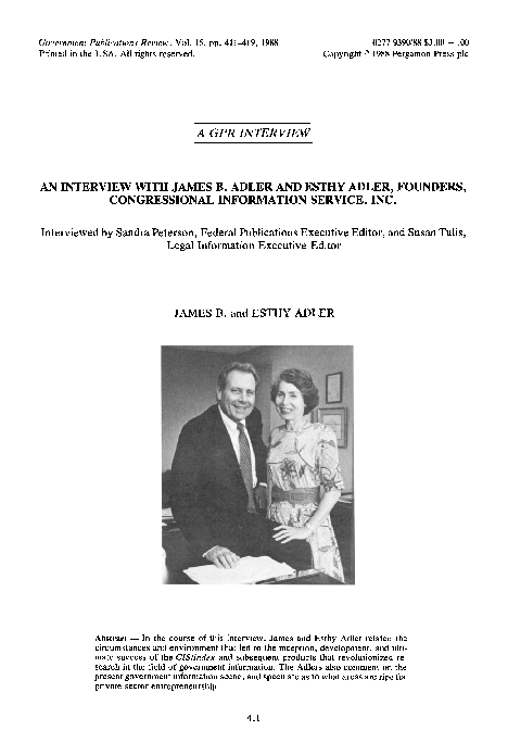 (PDF) An interview with James B. Adler and Esthy Adler, founders ...