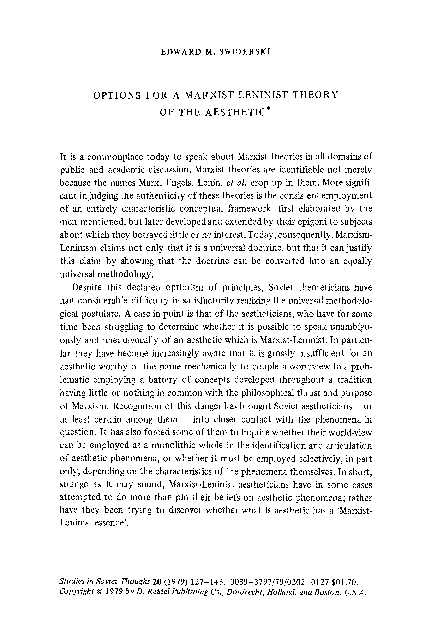 (PDF) Options for a Marxist-Leninist theory of the aesthetic