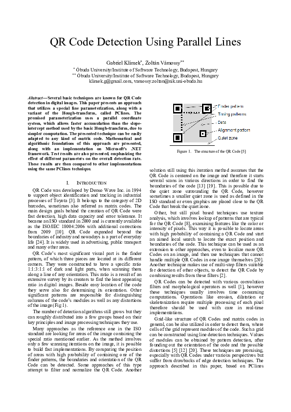 (PDF) QR Code detection using parallel lines