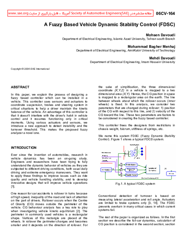 (PDF) A Fuzzy Based Vehicle Dynamic Stability Control (FDSC)