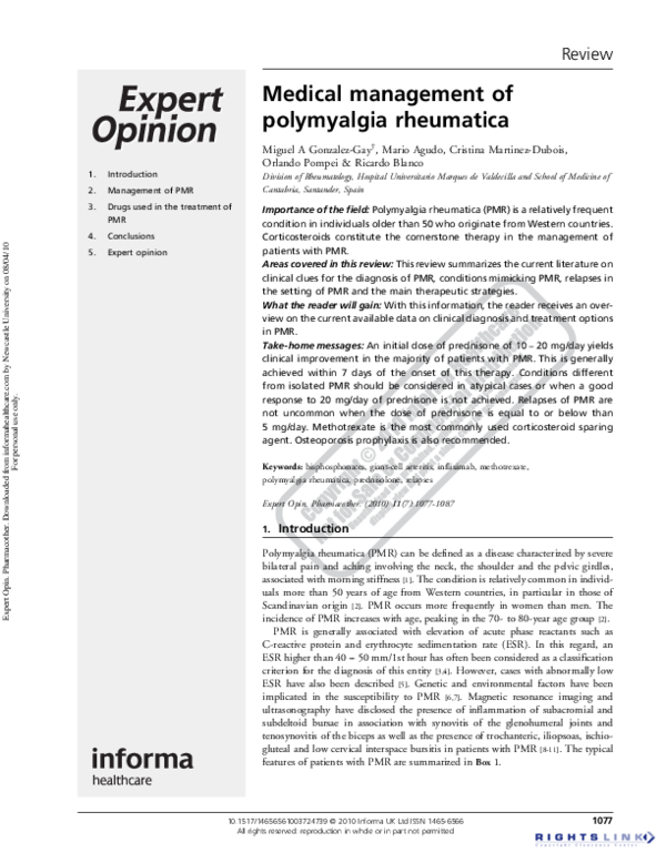 (PDF) Medical management of polymyalgia rheumatica
