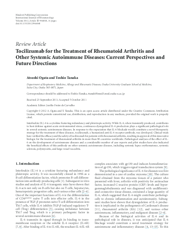 (PDF) Tocilizumab for the treatment of rheumatoid arthritis