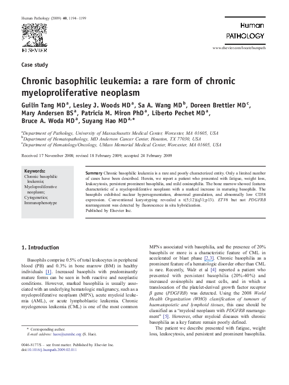 (PDF) Chronic basophilic leukemia: a rare form of chronic myeloproliferative neoplasm | Bruce ...