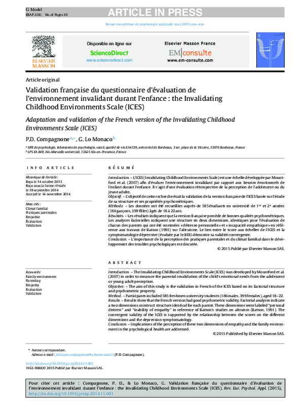 (PDF) Validation française du questionnaire d’évaluation de l ...