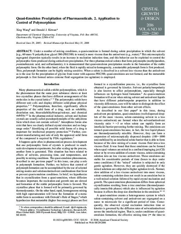 (PDF) Quasi-Emulsion Precipitation of Pharmaceuticals. 2. Application ...