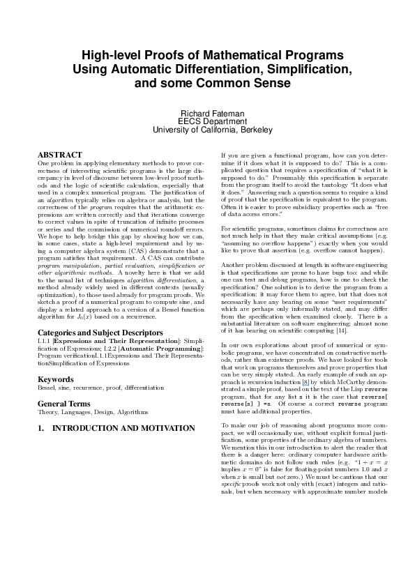 (PDF) High-level proofs of mathematical programs using automatic differentiation, simplification ...