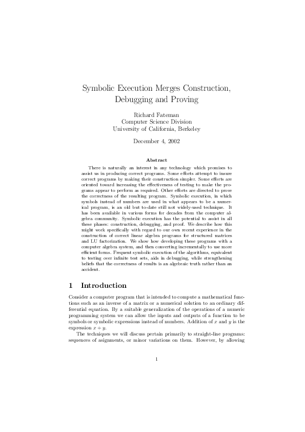 (PDF) Symbolic Execution Merges Construction, Debugging and Proving