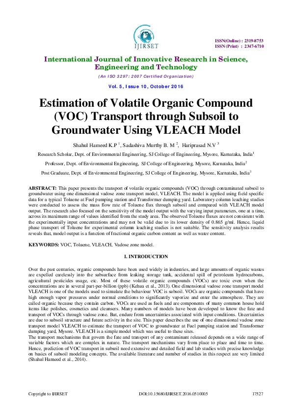 (PDF) Estimation of Volatile Organic Compound (VOC) Transport through ...