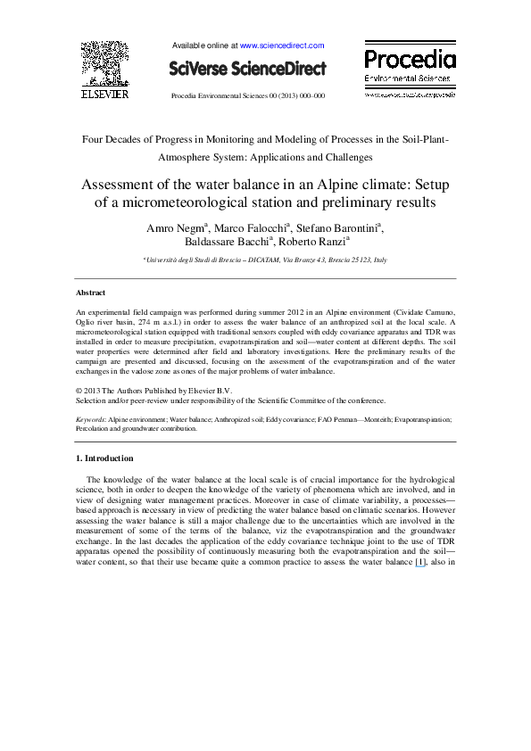 (PDF) Assessment of the Water Balance in an Alpine Climate: Setup of a ...