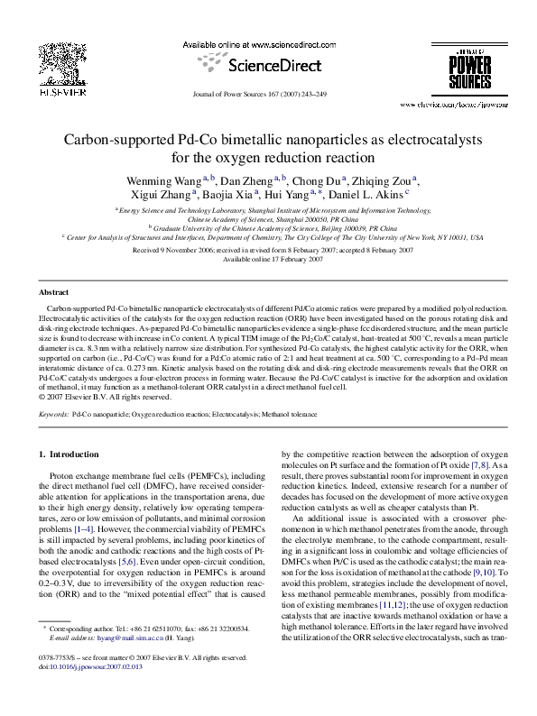 (PDF) Carbon-supported Pd-Co bimetallic nanoparticles as electrocatalysts for the oxygen ...