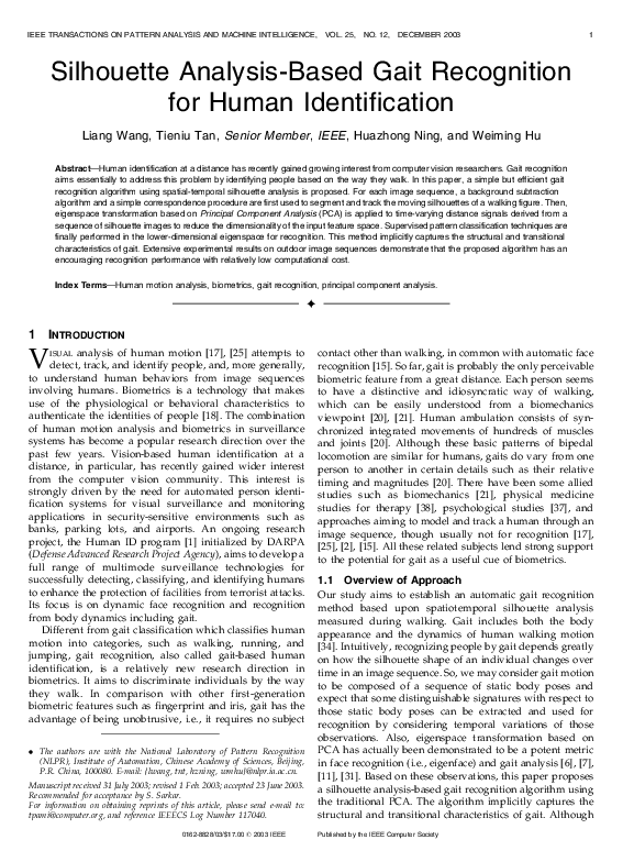 Pdf Silhouette Analysis Based Gait Recognition For Human Identification