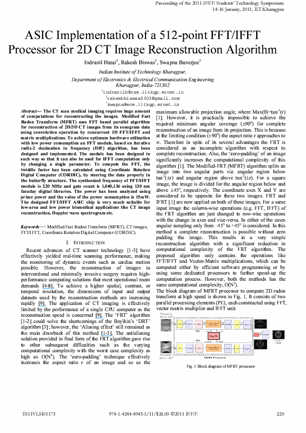 Pdf Asic Implementation Of A 512 Point Fft Ifft Processor For 2d Ct