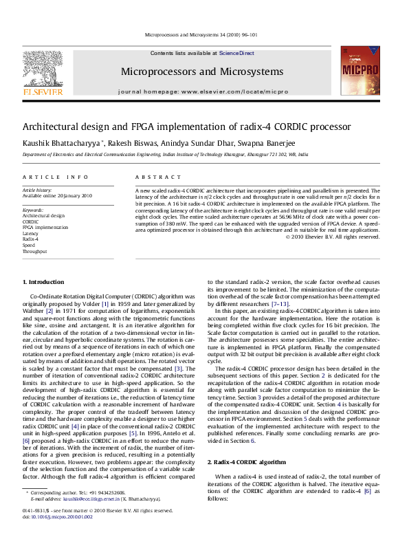 Pdf Radix 4 Cordic Processor Fpga Design And Implementation 0167