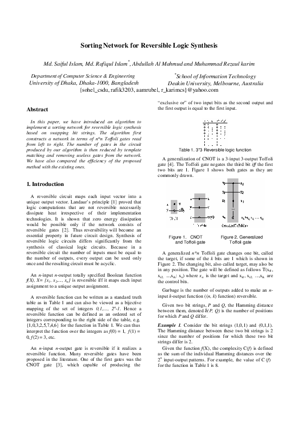 (PDF) Sorting Network for Reversible Logic Synthesis