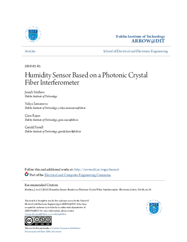 (PDF) Humidity Sensor Based on a Photonic Crystal Fiber Interferometer