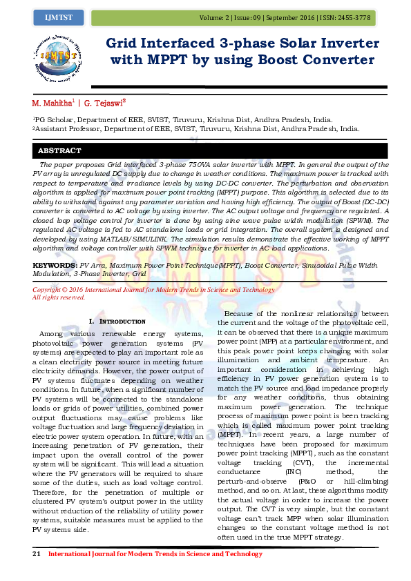 (PDF) Grid Interfaced 3-phase Solar Inverter with MPPT by using Boost ...