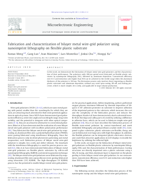 (PDF) Fabrication and characterization of bilayer metal wire-grid polarizer using nanoimprint ...