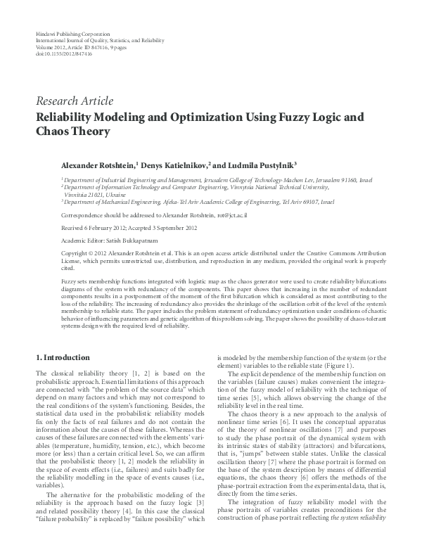 Pdf Reliability Modeling And Optimization Using Fuzzy Logic And Chaos Theory 