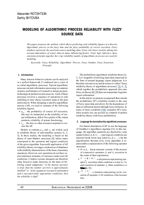 (PDF) Fuzzy Reliability Modeling for Algorithms
