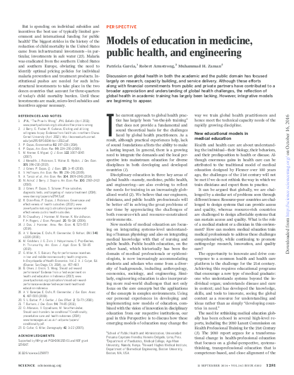 (PDF) Models of education in medicine, public health, and engineering