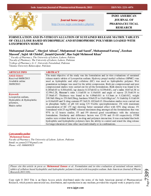 (PDF) Indo American Journal of Pharmaceutical Research Formulation and ...