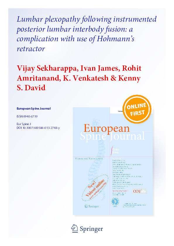 (PDF) Lumbar plexopathy following instrumented posterior lumbar ...
