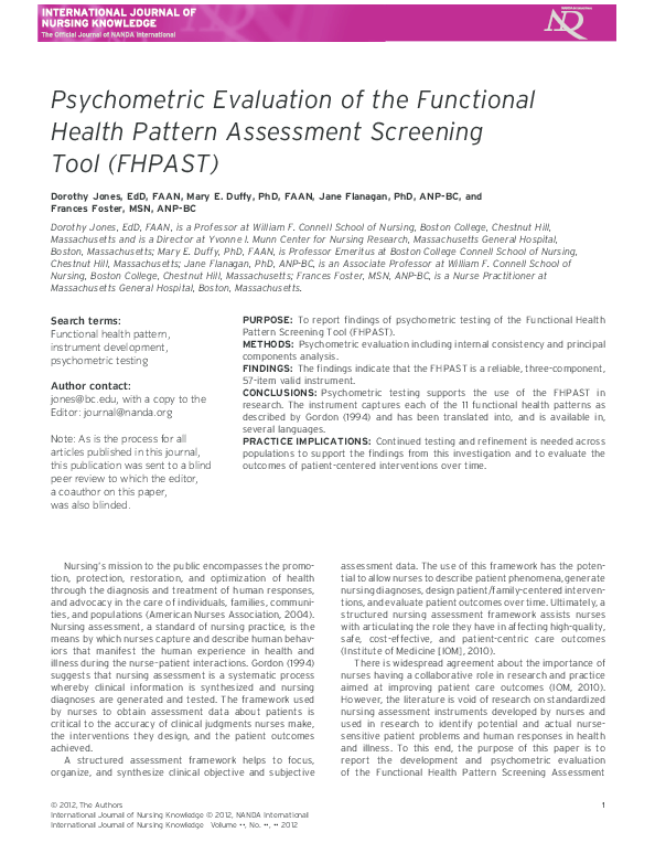 (PDF) Psychometric evaluation of the Functional Health Pattern ...