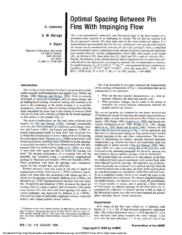 (PDF) Optimal Spacing Between Pin Fins With Impinging Flow