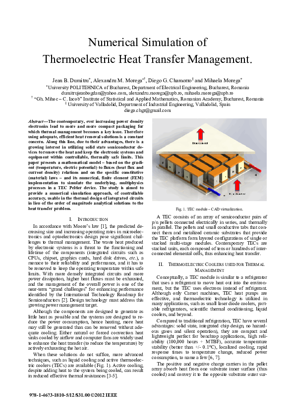 (PDF) Numerical simulation of thermoelectric heat transfer management