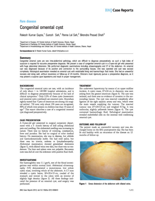 (PDF) Congenital omental cyst