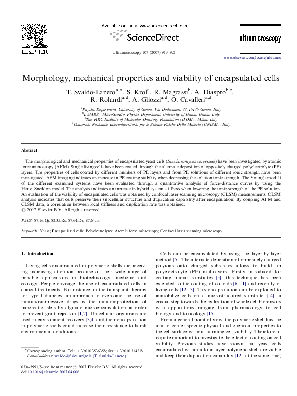 (PDF) Morphology, mechanical properties and viability of encapsulated cells
