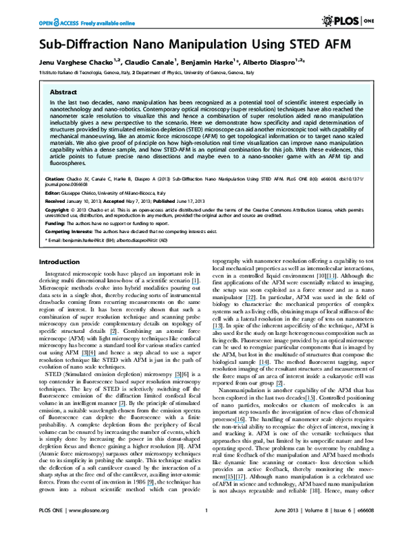 (PDF) Sub-diffraction nano manipulation using STED AFM