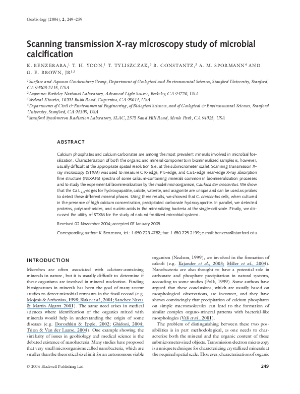 (PDF) Scanning transmission X-ray microscopy study of microbialcalcification | Brent Constantz ...