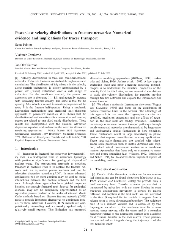 (PDF) Power-law velocity distributions in fracture networks: Numerical ...