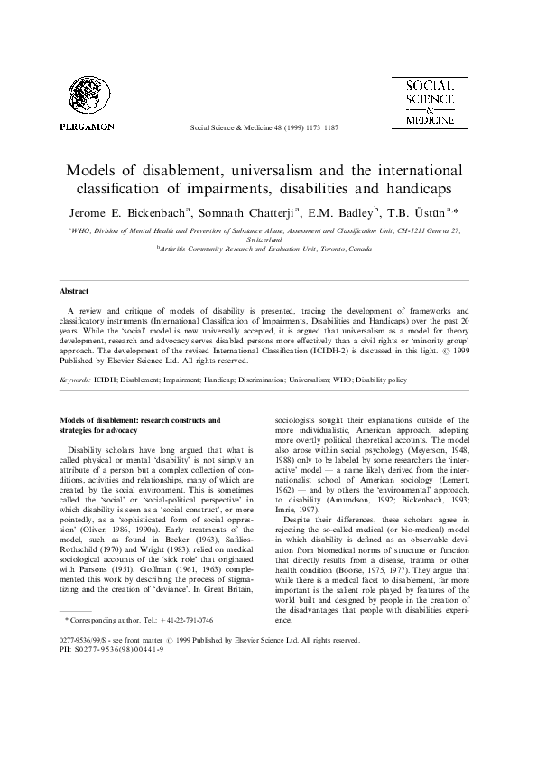(PDF) Models of disablement, universalism and the international ...