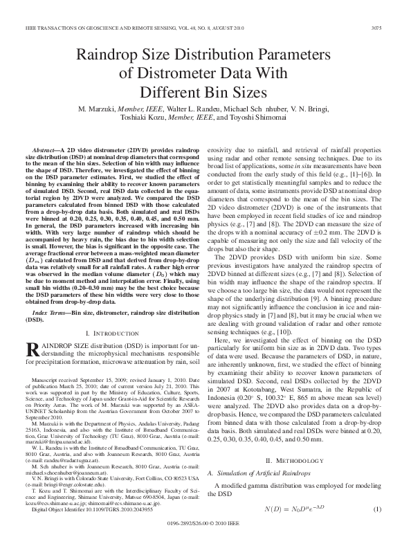 (PDF) Raindrop Size Distribution Parameters of Distrometer Data With Different Bin Sizes