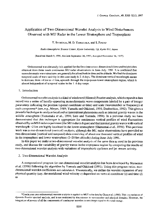 (PDF) Application of Two-Dimensional Wavelet Analysis to Wind Disturbances Observed with MU ...