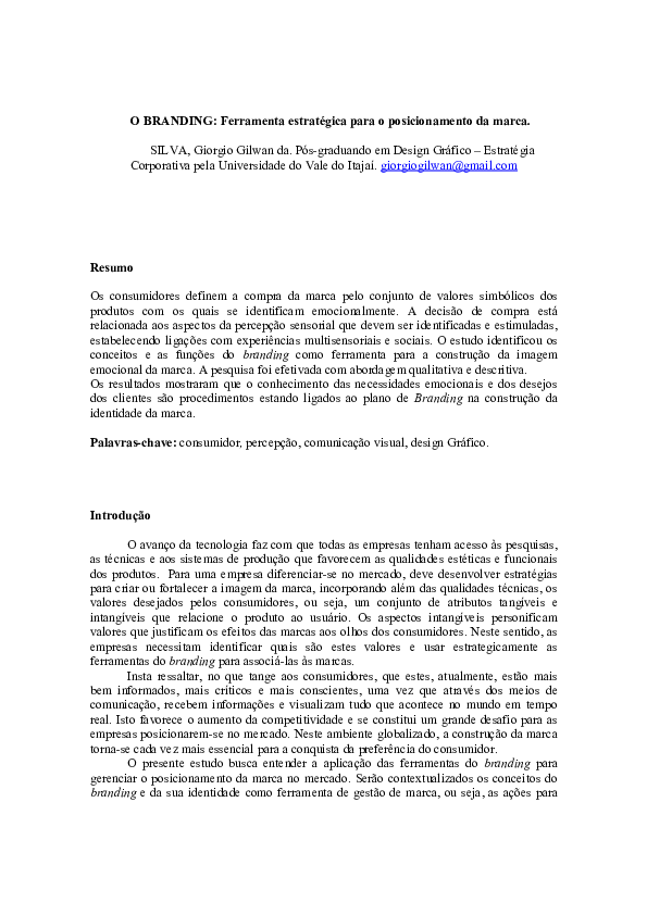 (PDF) TCC modelo Branding Ferramenta estrategica para o posicionamento da marca
