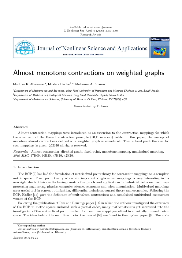 (PDF) Almost monotone contractions on weighted graphs