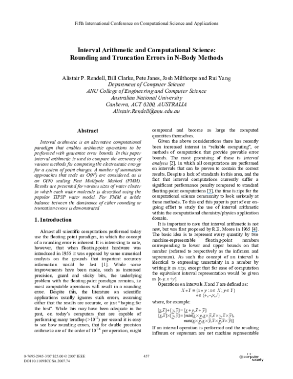Pdf Interval Arithmetic And Computational Science Rounding And Truncation Errors In N Body 7636