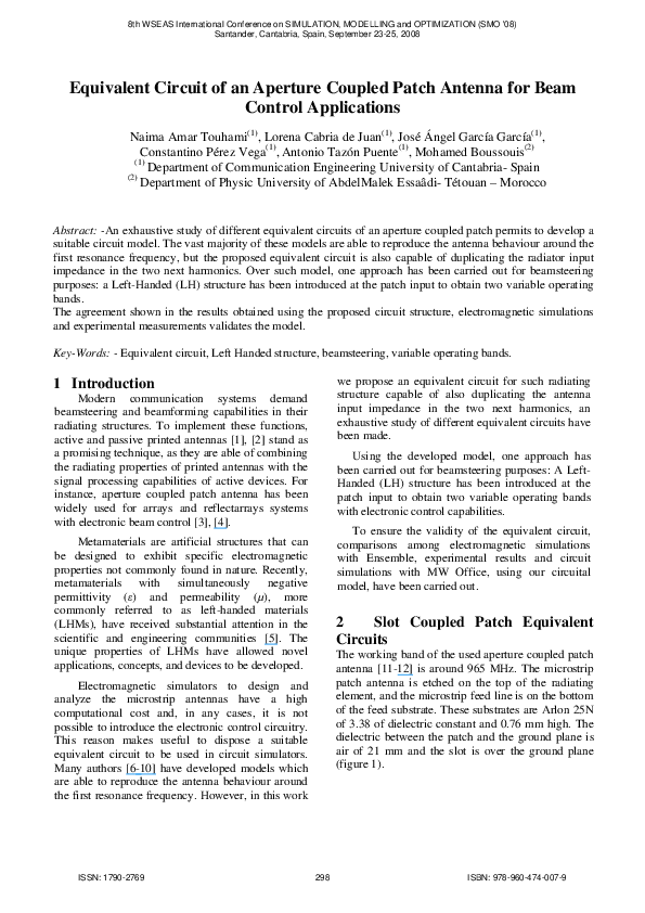 Pdf Equivalent Circuit Of An Aperture Coupled Patch Antenna For Beam