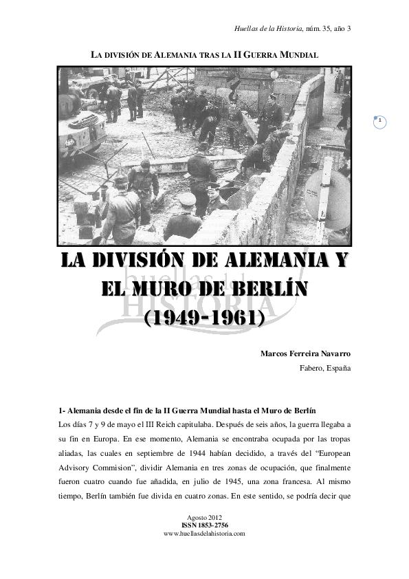 Pdf La DivisiÓn De Alemania Tras La Ii Guerra Mundial 3046